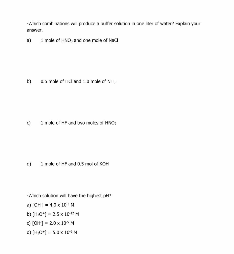 Solved -Which combinations will produce a buffer solution in | Chegg.com
