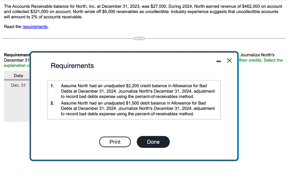 Solved The Accounts Receivable balance for North, Inc. at | Chegg.com