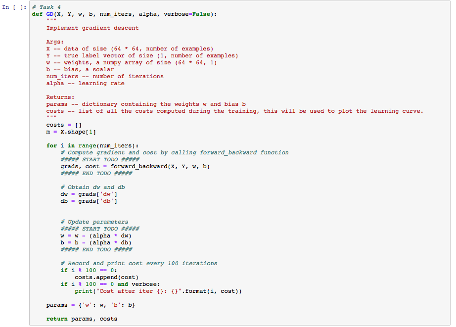 In [ ]: # Task 3 def forward_backward(X, Y, w, b): | Chegg.com