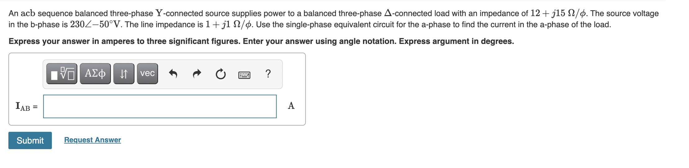 Solved An acb sequence balanced three-phase Y-connected | Chegg.com