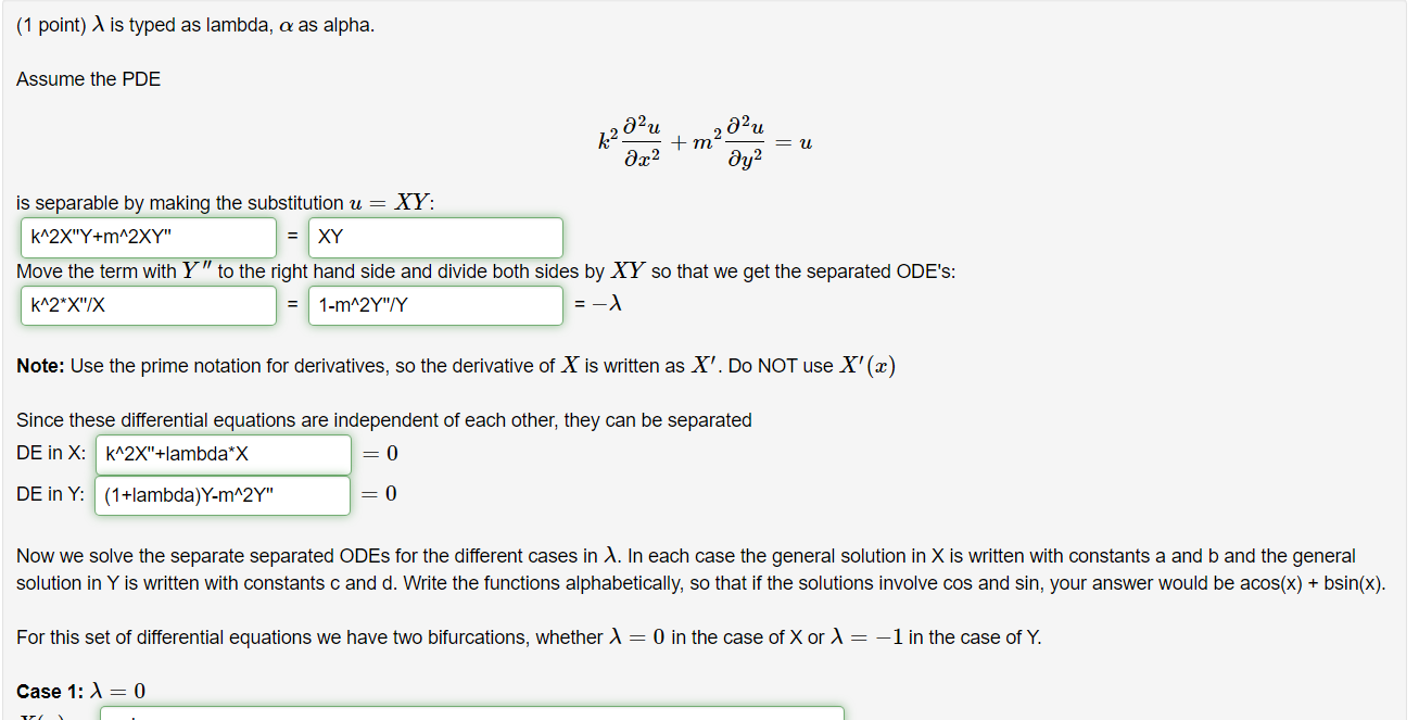 Solved (1 point) is typed as lambda, a as alpha. Assume the | Chegg.com