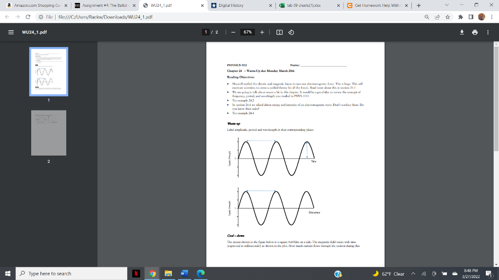 Solved Name: PHYSICS 1112 Chapter 24 - Warm-Up due Monday | Chegg.com