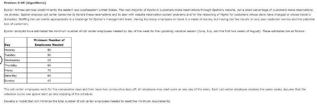 Solved Problem 9-09 (Algorithmic) Epsilon Airlines services | Chegg.com