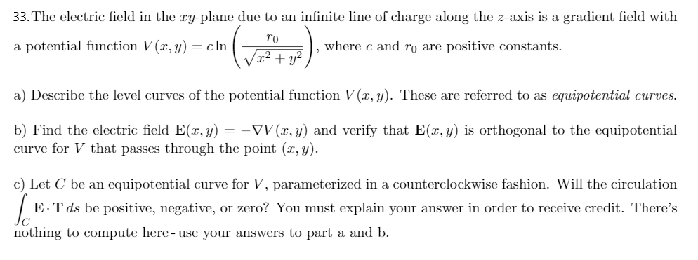 Solved 33. The electric field in the xy-plane due to an | Chegg.com