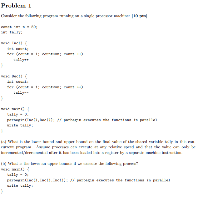 Solved Problem 1 Consider the following program running on a | Chegg.com