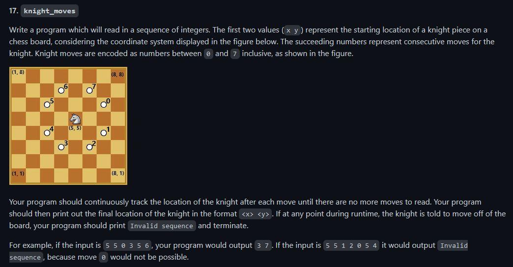 Solved 17. knight_moves Write a program which will read in a | Chegg.com