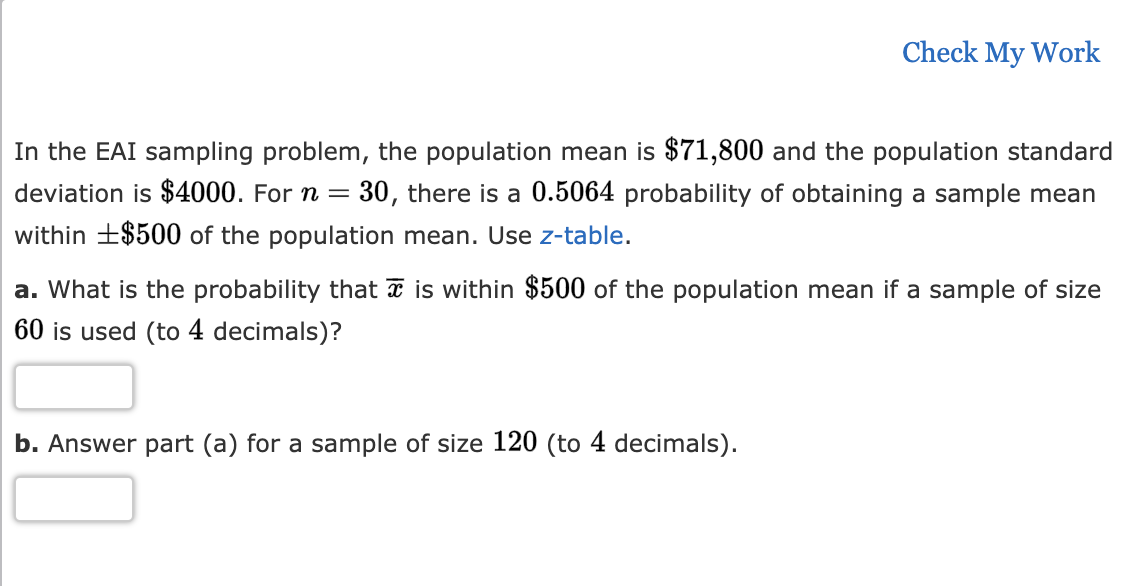 Solved Check My Work In the EAI sampling problem, the | Chegg.com