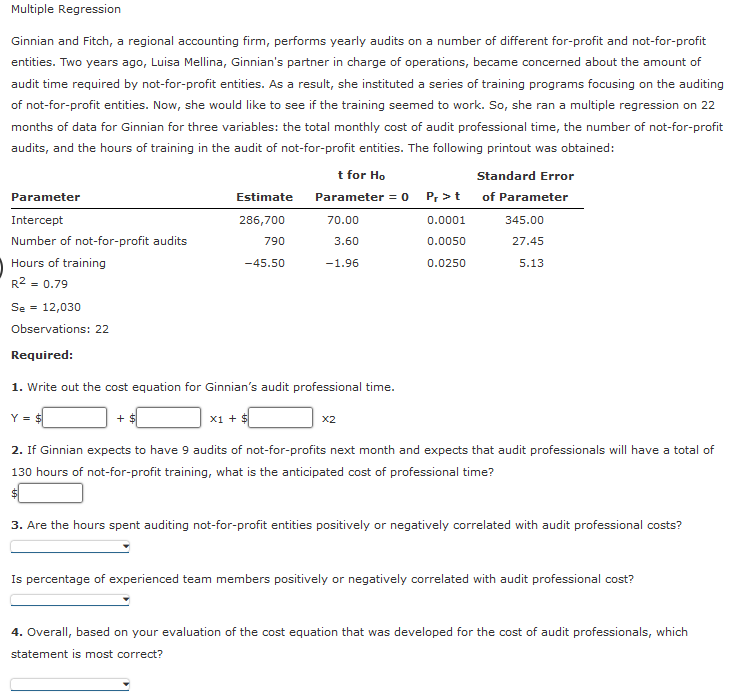Solved Multiple RegressionGinnian and Fitch, a regional | Chegg.com