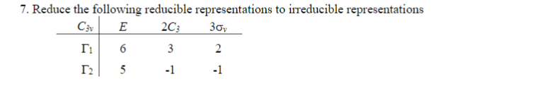 Solved 7. Reduce the following reducible representations to | Chegg.com