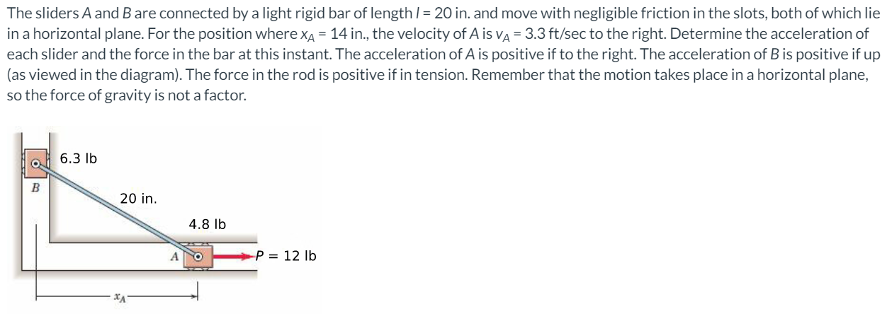 Solved The sliders A and B are connected by a light rigid | Chegg.com