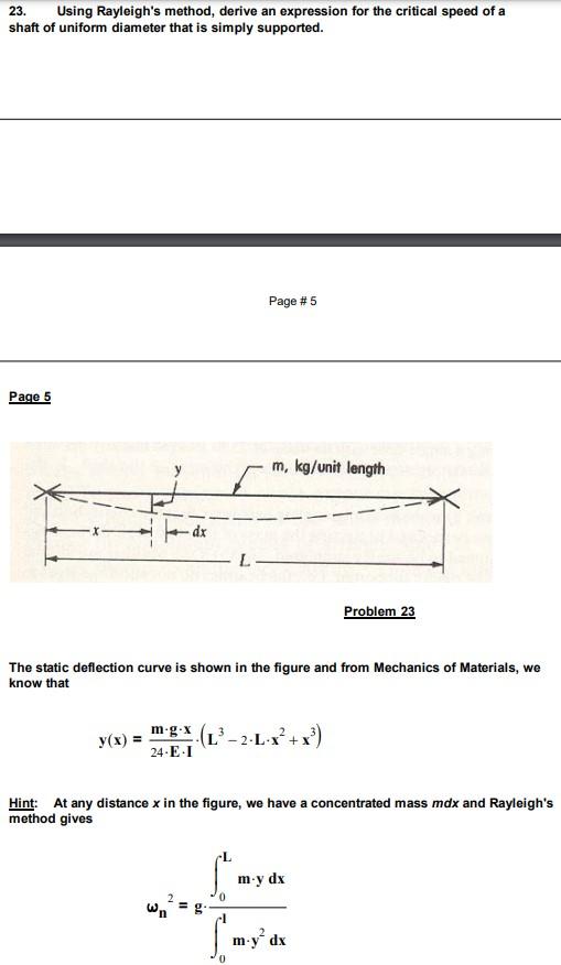 Solved 23. Using Rayleigh's method, derive an expression for | Chegg.com