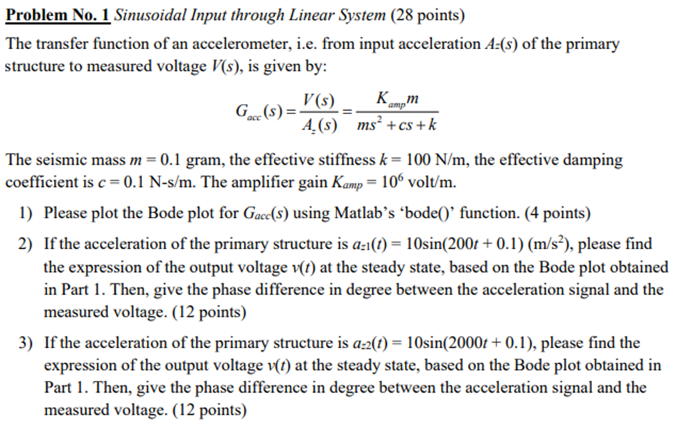 Solved Problem No. 1 Sinusoidal Input through Linear System | Chegg.com