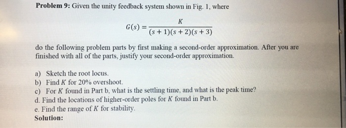 Solved Problem 9: Given the unity feedback system shown in | Chegg.com