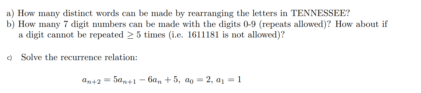 Solved a) How many distinct words can be made by rearranging | Chegg.com
