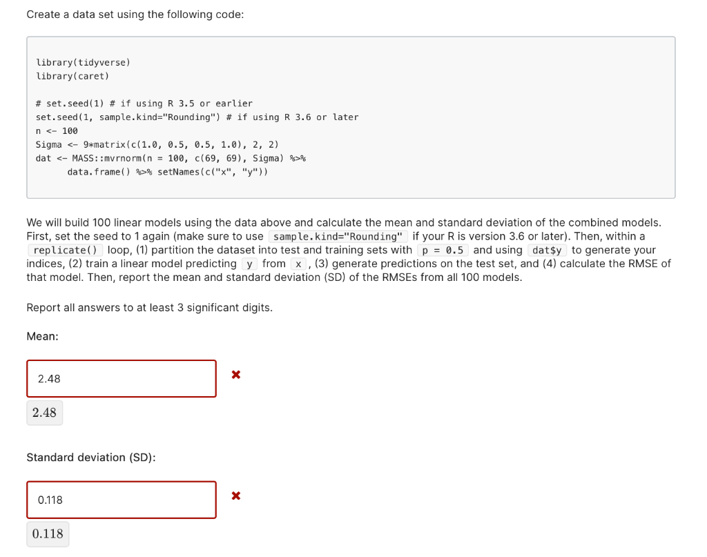 Solved Create a data set using the following code: | Chegg.com