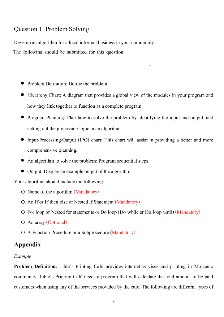 Solved Question 1: Problem Solving Develop an algorithm for | Chegg.com