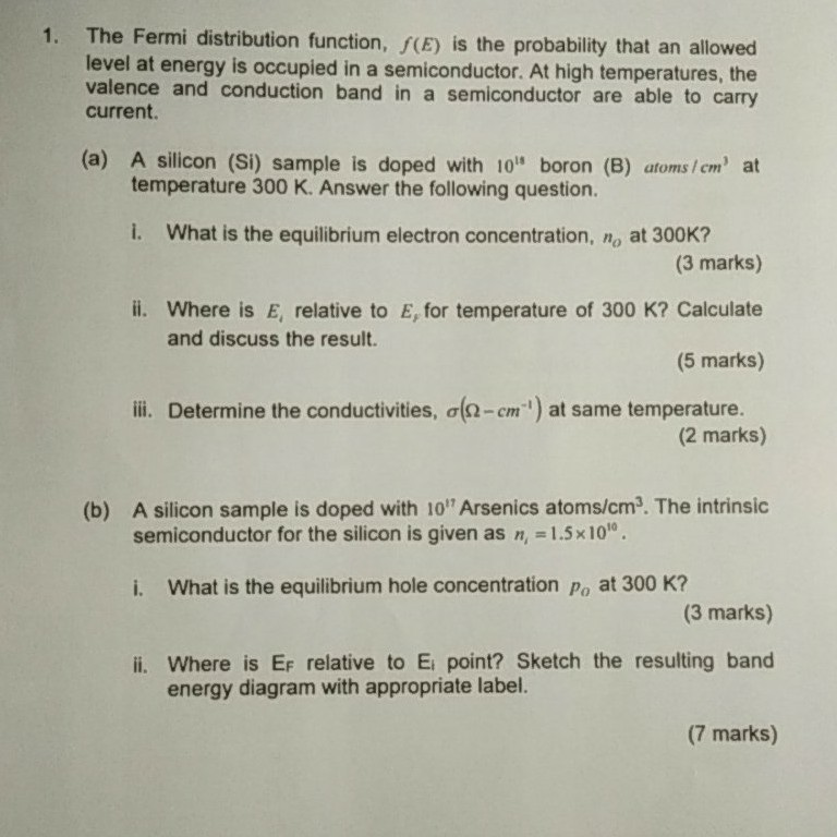 Solved 1. The Fermi distribution function, S(E) is the | Chegg.com