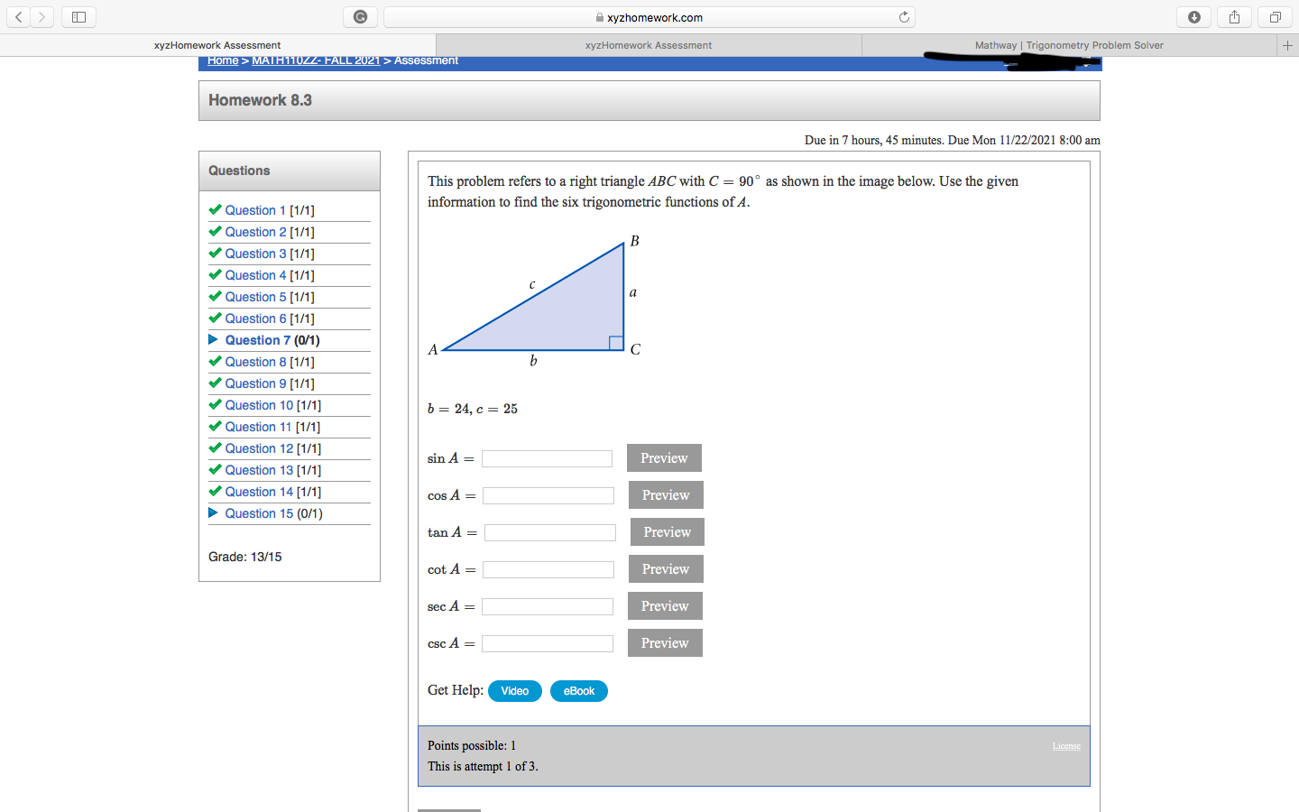 Solved xyzhomework.com G 0 xyzHomework Assessment Mathway | | Chegg.com