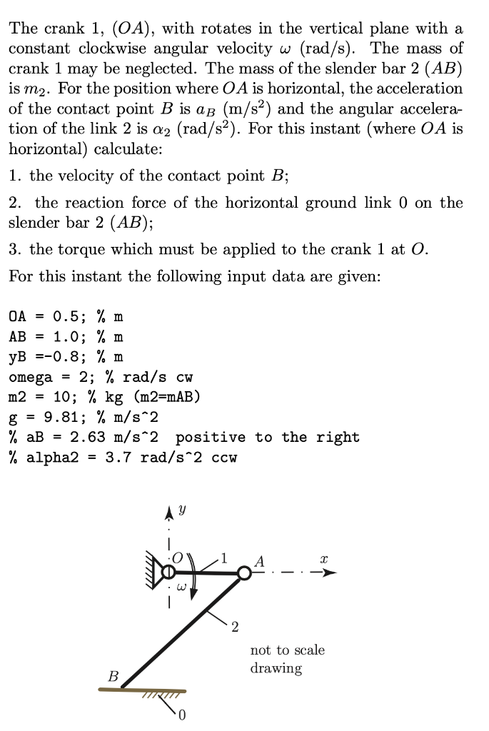 Solved The crank 1, (OA), with rotates in the vertical plane | Chegg.com