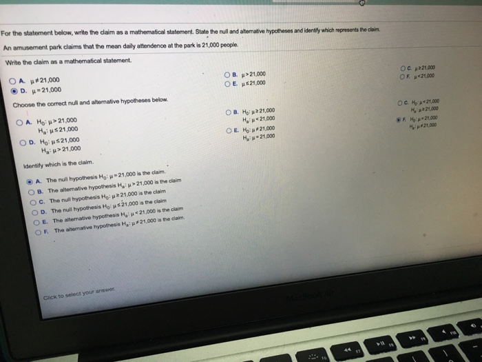 Solved For the statement below, write the claim as a | Chegg.com