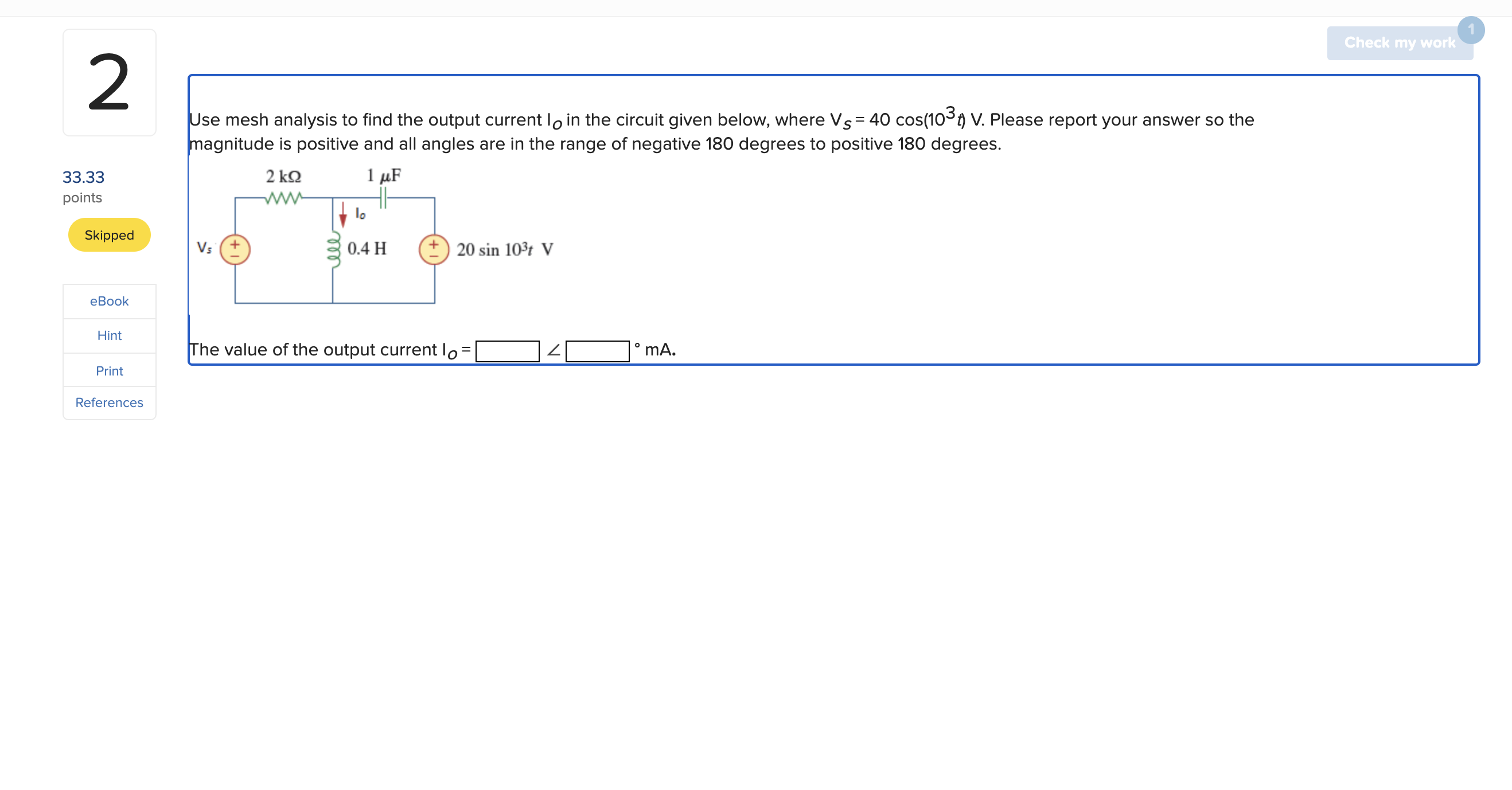 Solved Use Mesh Analysis To Find The Output Current Io In