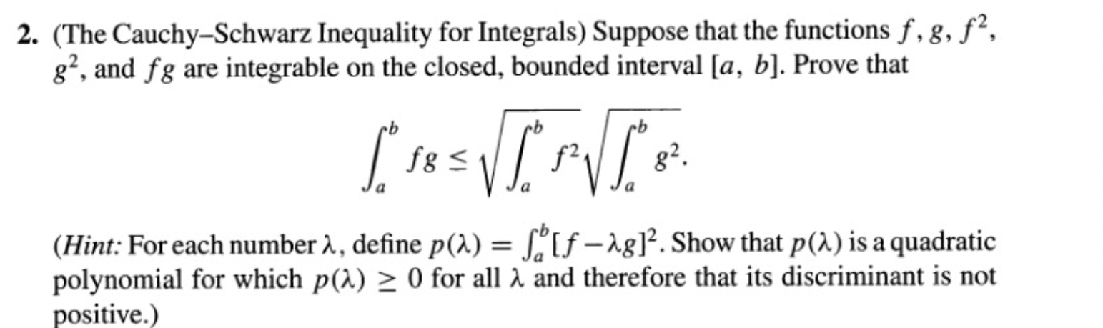 Solved (The Cauchy-Schwarz Inequality for Integrals) Suppose | Chegg.com