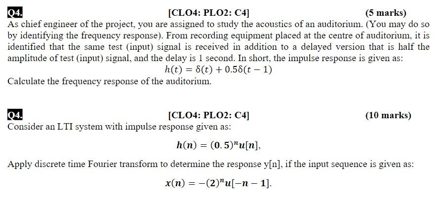 Solved Q4. [CLO4: PLO2: C4] (5 marks) As chief engineer of | Chegg.com