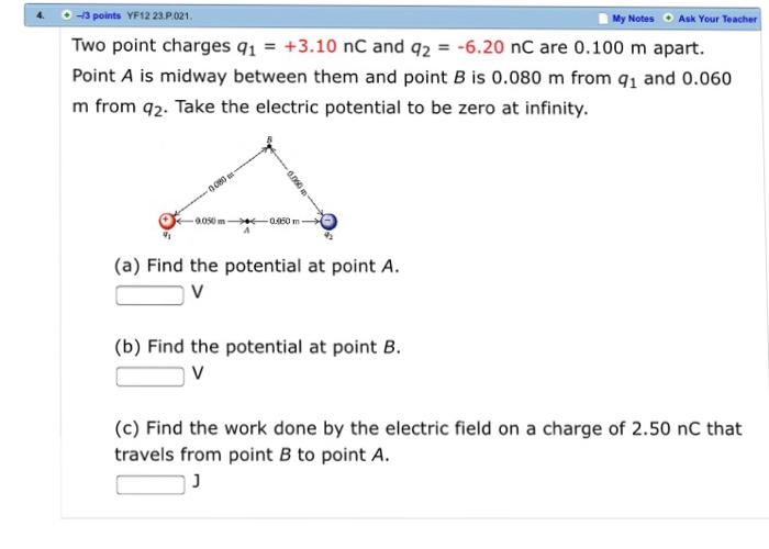 Solved Two point charges q_1 = +3.10 nC and q_2 = -6.20 nC | Chegg.com