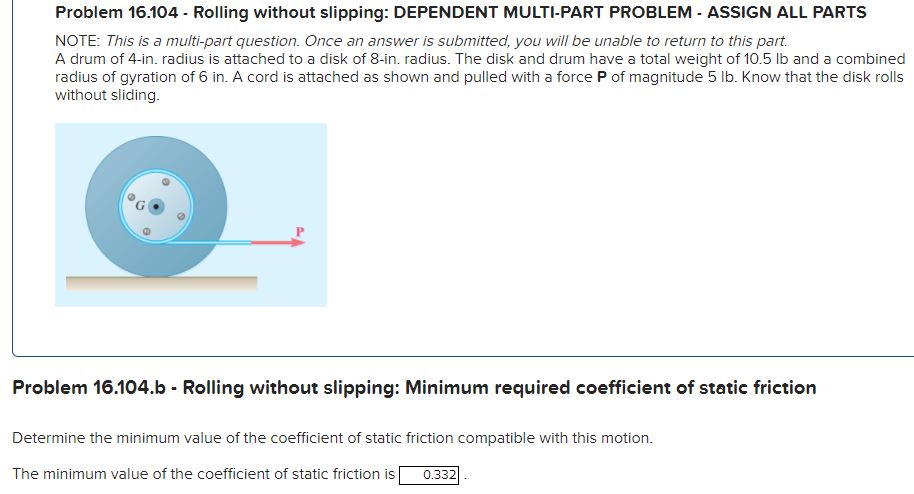 Solved Problem 16.104 - Rolling without slipping: DEPENDENT | Chegg.com