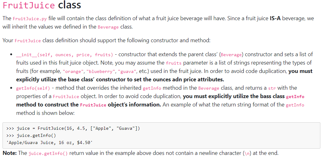 Solved The FruitJuice. py file will contain the class | Chegg.com