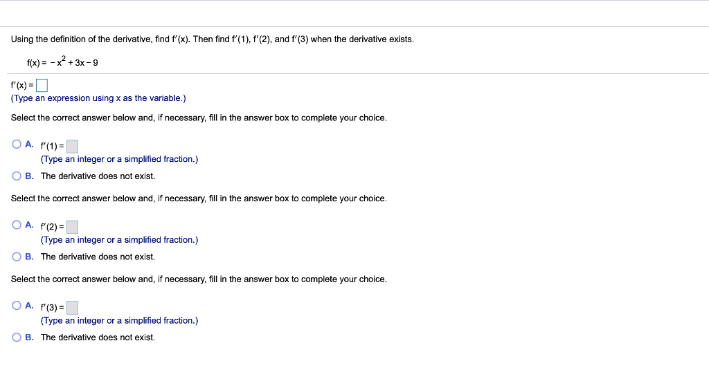 Solved Using the definition of the derivative, find f'(x). | Chegg.com