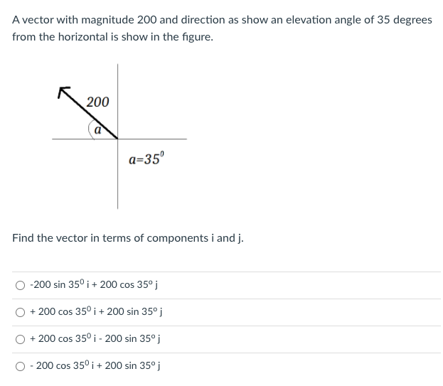 Solved A vector with magnitude 200 and direction as show an | Chegg.com