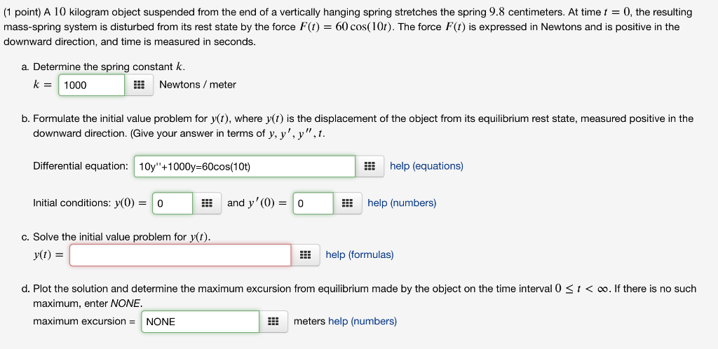 Solved A 10 kilogram object suspended from the end of a | Chegg.com
