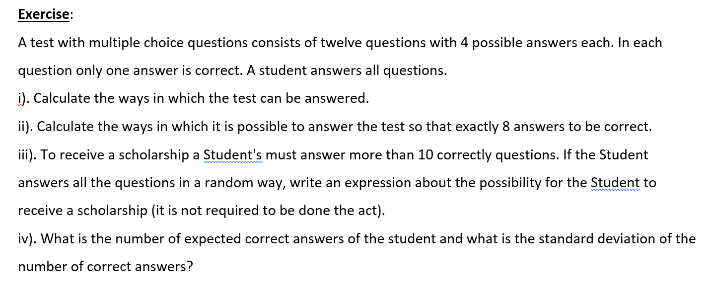 Solved Exercise: A test with multiple choice questions | Chegg.com