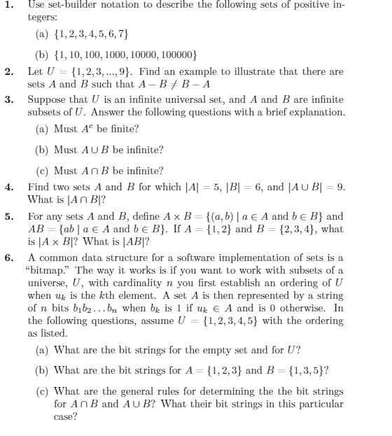 Solved 1. Use set-builder notation to describe the following | Chegg.com