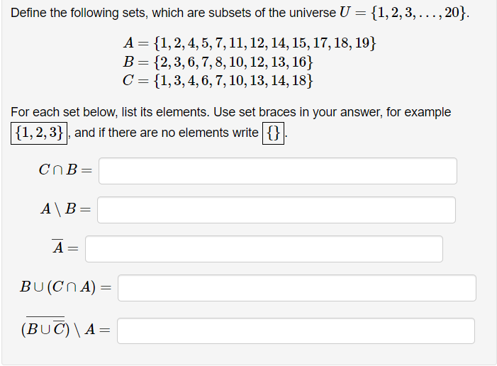 Solved Define the following sets, which are subsets of the | Chegg.com