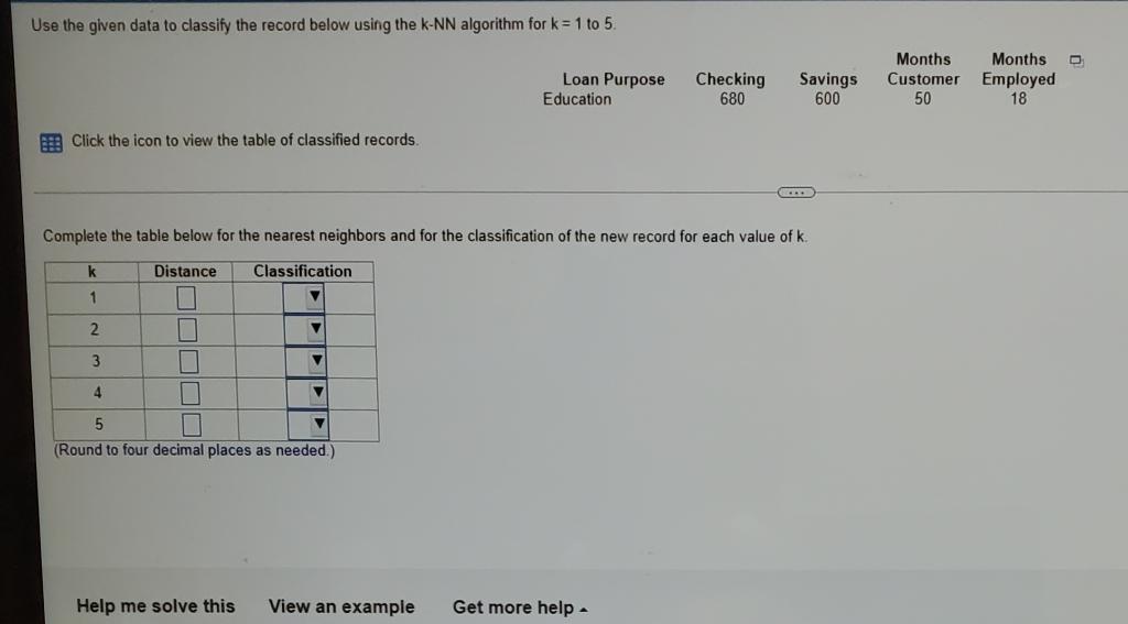 Solved Use the given data to classify the record below using | Chegg.com