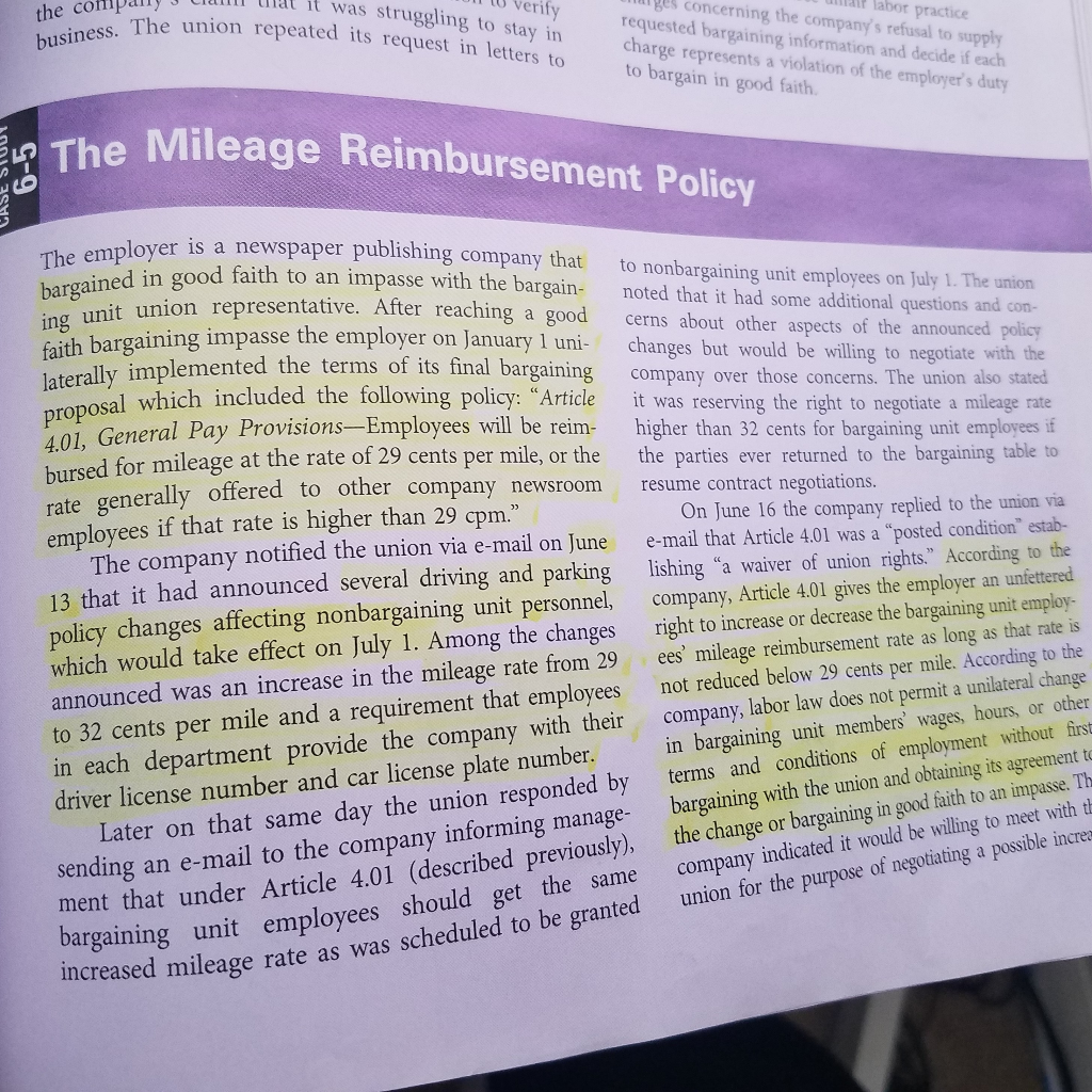 Solved case study 6-5 in book The Labor Relations Process | Chegg.com