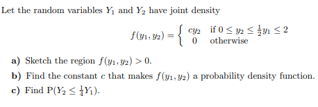 Solved = { Let the random variables Y. and Y, have joint | Chegg.com