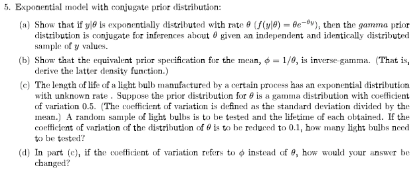 Solved 5. Exponential model with conjugate prior | Chegg.com