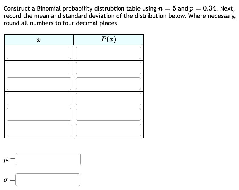 Solved Construct a Binomial probability distrubtion table | Chegg.com