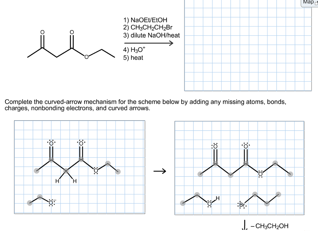 Solved Map 1) NaOEt/EtOH 2) CH3CH2CH2Br 3) dilute NaOH/heat | Chegg.com