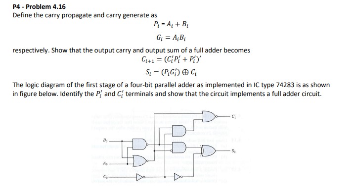 Solved P4 - Problem 4.16 Define the carry propagate and | Chegg.com