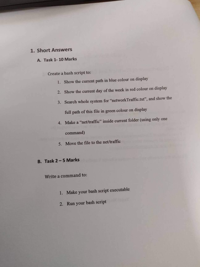 Solved 1 Short Answers A Task 1 10 Marks Create A Bash 6787