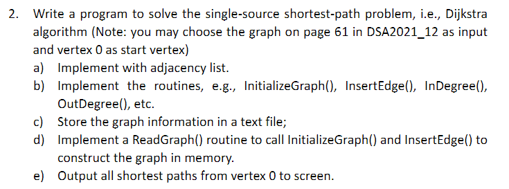 2. Write a program to solve the single-source | Chegg.com
