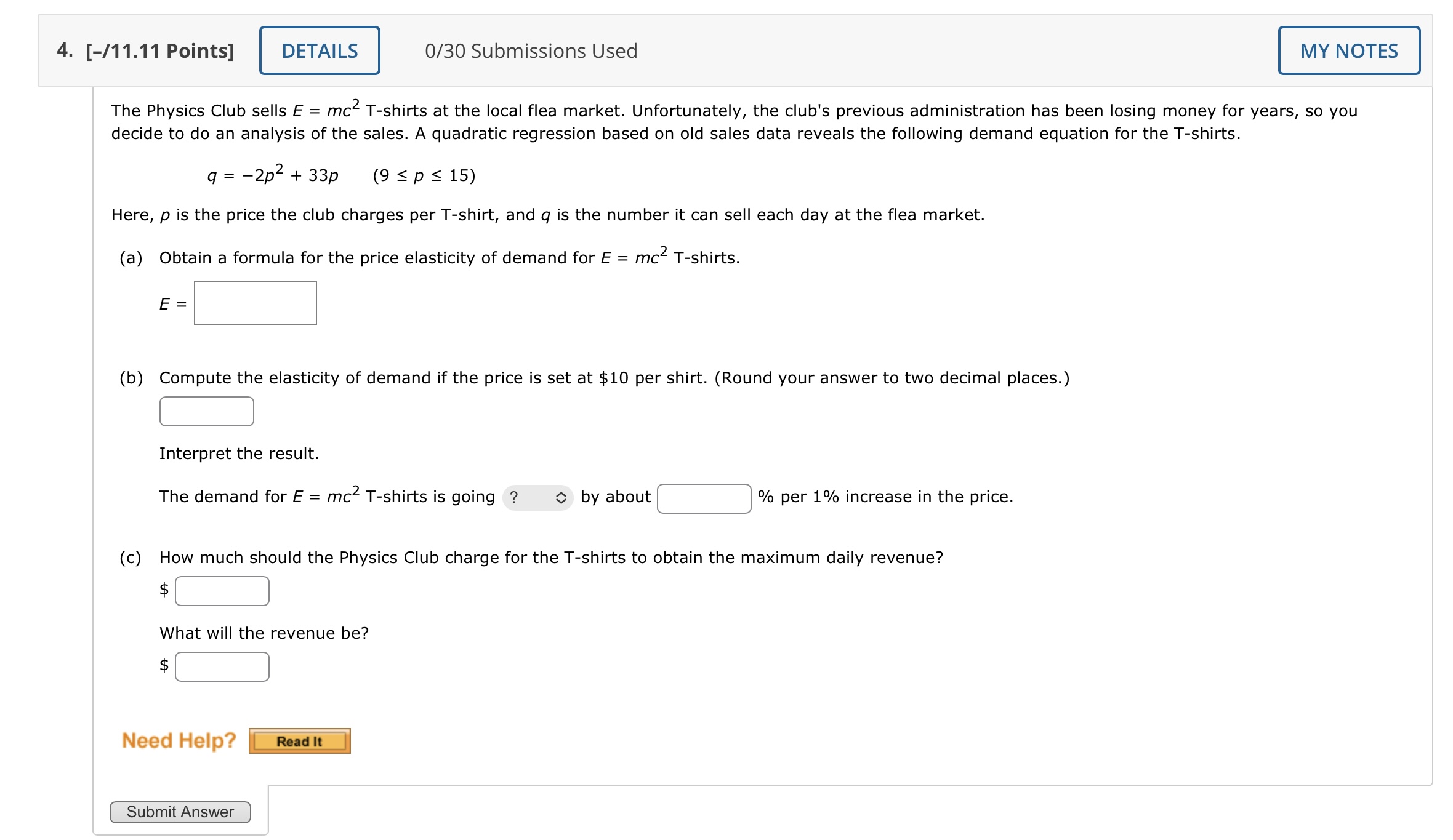 Solved -/11.11 Points] 0/30 Submissions Used The Physics | Chegg.com