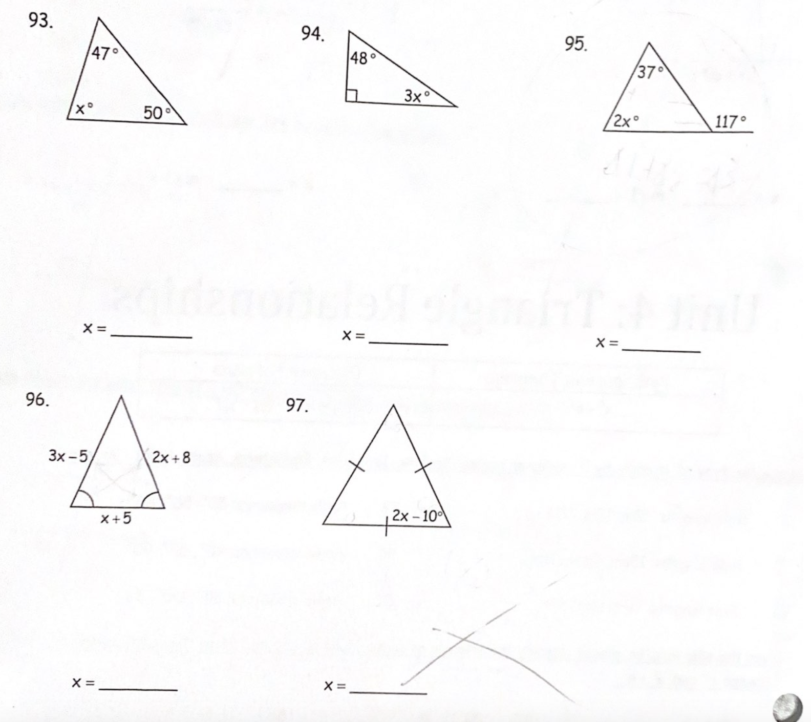 Solved 93. 94. 95. x= x= 9 97. | Chegg.com
