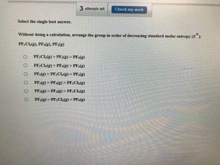 Solved 1 attempts left C Check my work Select the single | Chegg.com