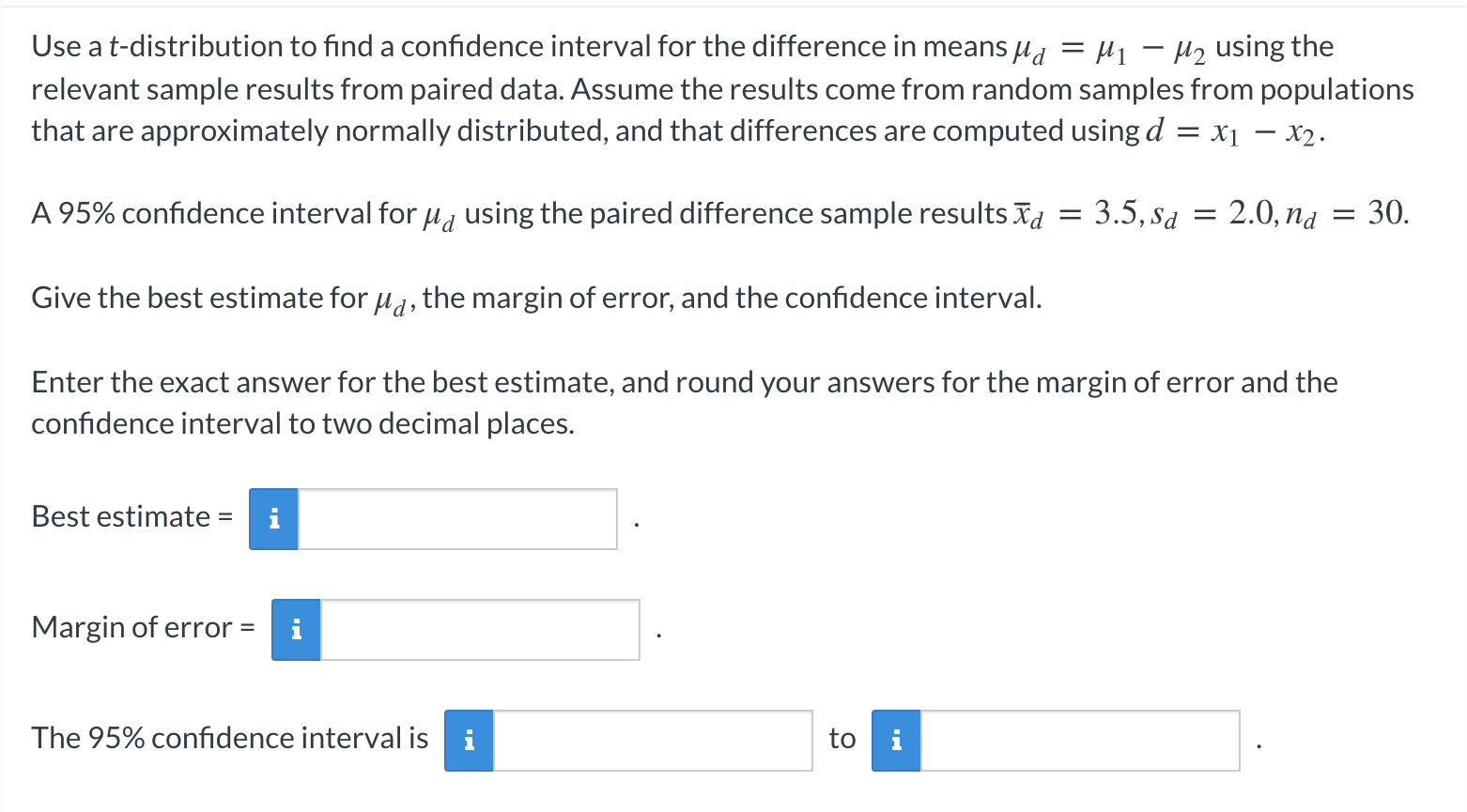 Solved a Use a t-distribution to find a confidence interval | Chegg.com