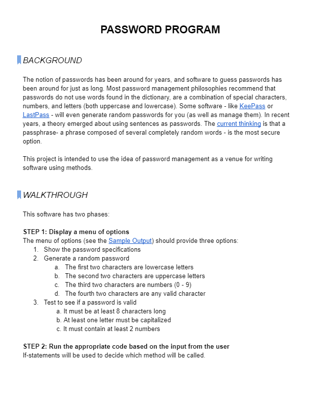 Solved PASSWORD PROGRAM BACKGROUND The notion of passwords | Chegg.com